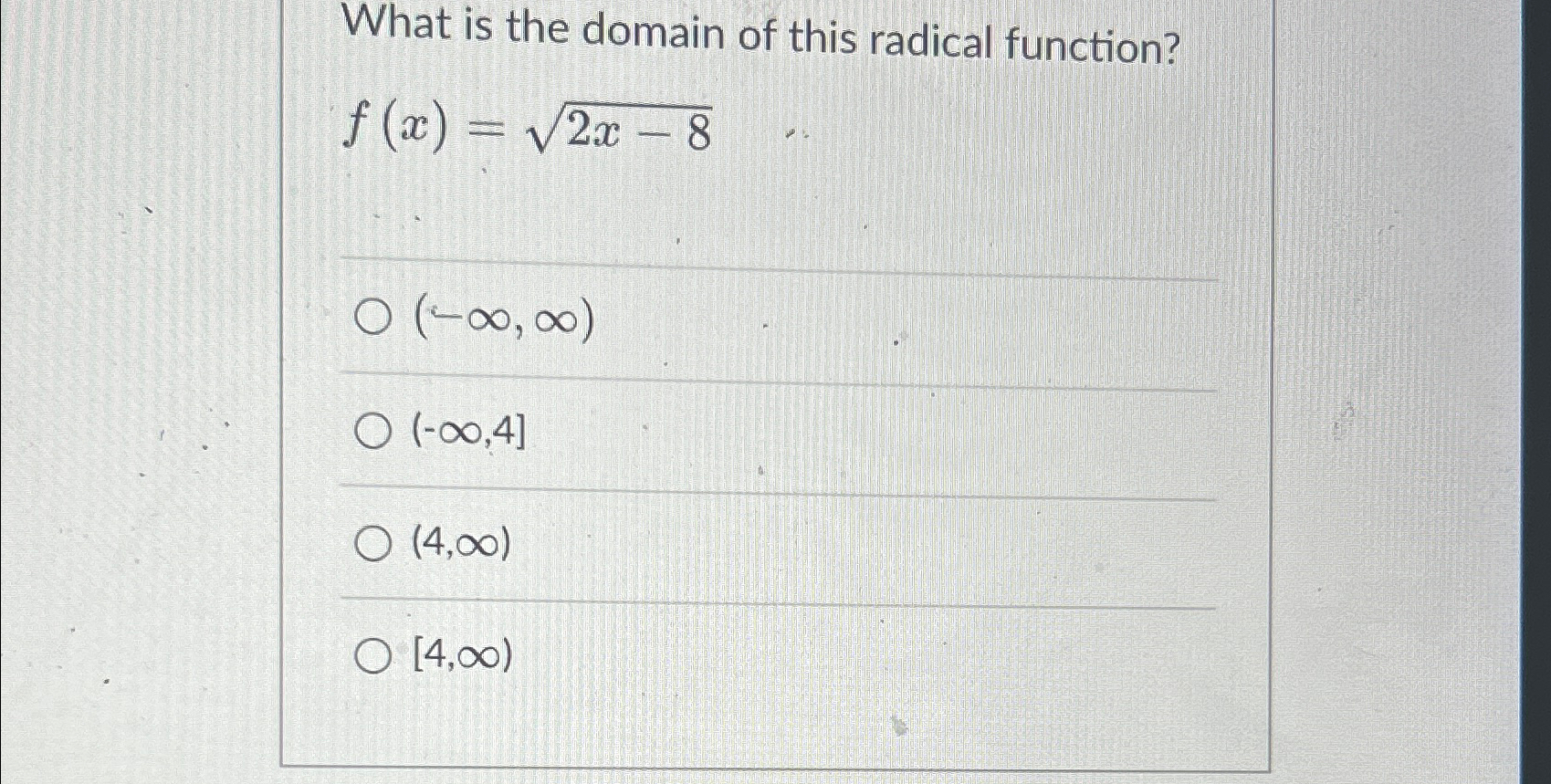 Solved What is the domain of this radical | Chegg.com