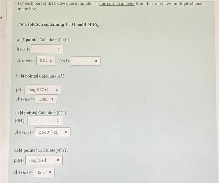 Solved For each part of the below questions, choose one | Chegg.com
