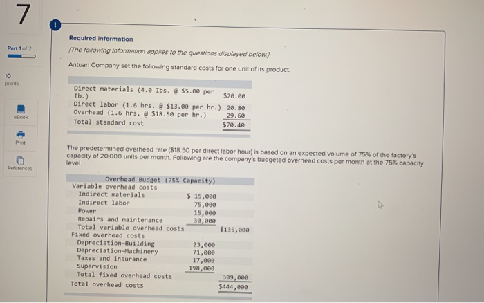 Solved Overhead Budget (75% Capacity) Variable overhead | Chegg.com