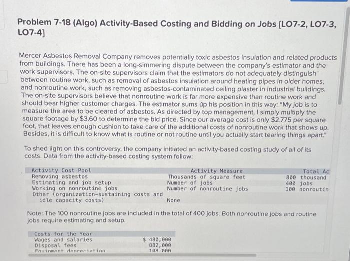 Solved Problem 7-18 (Algo) Activity-Based Costing and | Chegg.com