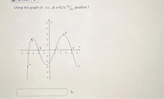 Solved Using the graph of f(x), at x=D is dy/dx positive ? | Chegg.com