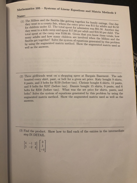 Solved ries 105 - Systems of Linear Equations and Matrix | Chegg.com