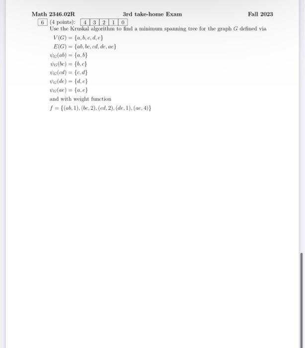 Solved Math 2346.02R 3rd take-home Exam Fall 2023 6 (4 | Chegg.com
