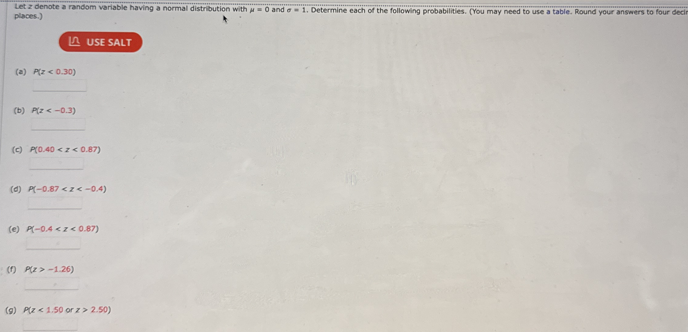 Solved Let z ﻿denote a random variable having a normal | Chegg.com