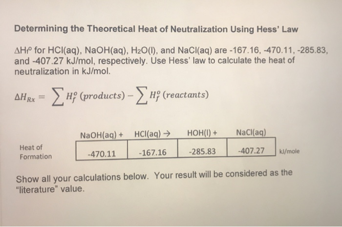 Solved Determining the Theoretical Heat of Neutralization | Chegg.com