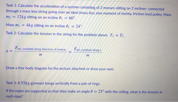 Solved Task 1: Calculate the acceleration of a system | Chegg.com