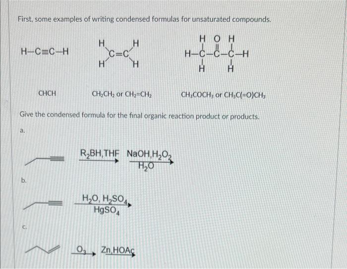 Solved First, some examples of writing condensed formulas | Chegg.com