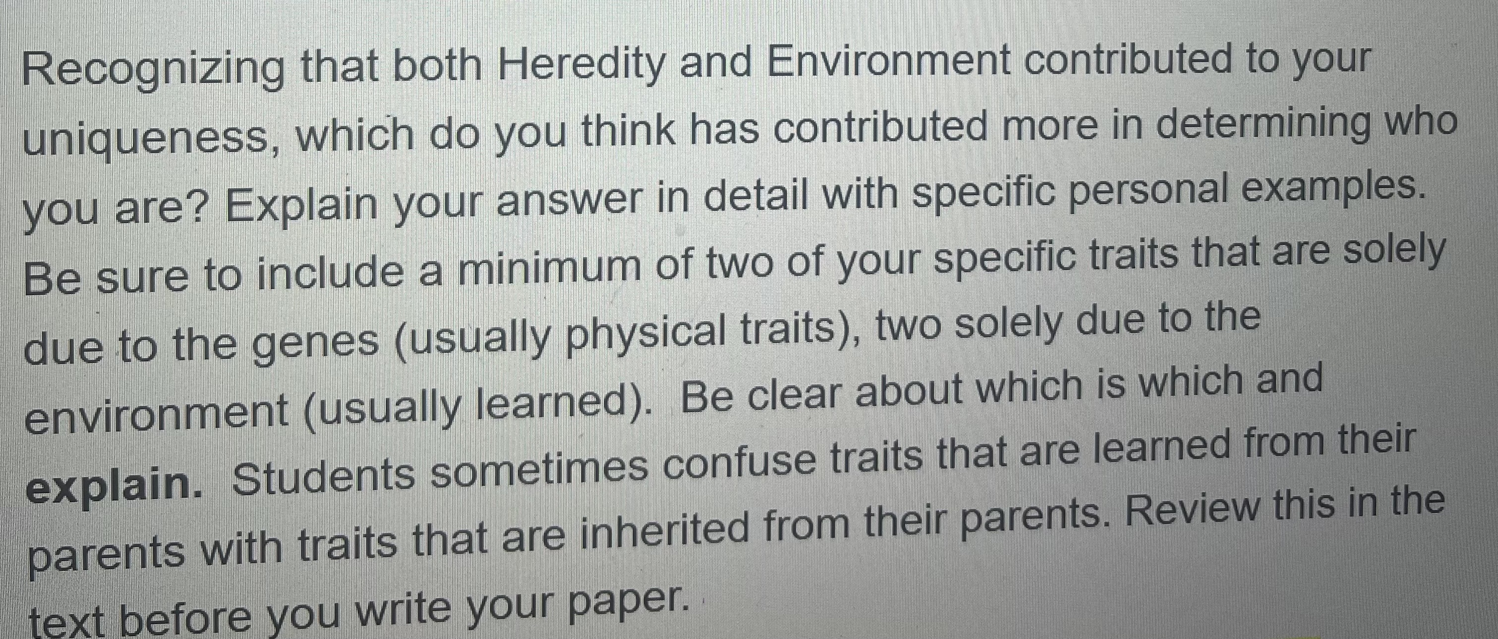 Solved Recognizing that both Heredity and Environment | Chegg.com