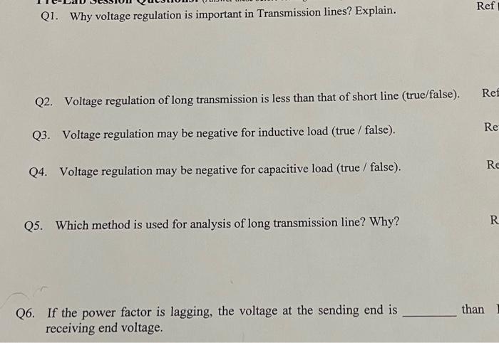 Solved Ref Q1. Why voltage regulation is important in | Chegg.com