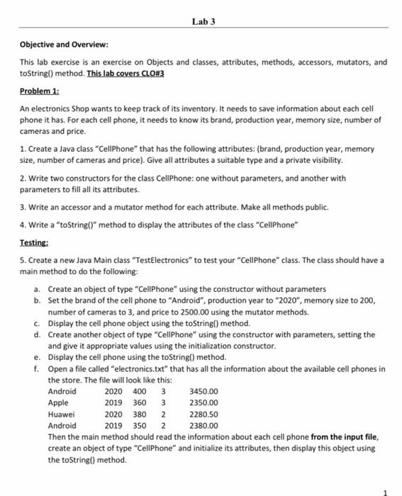 Solved Lab 3 Objective and Overview: This lab exercise is an | Chegg.com