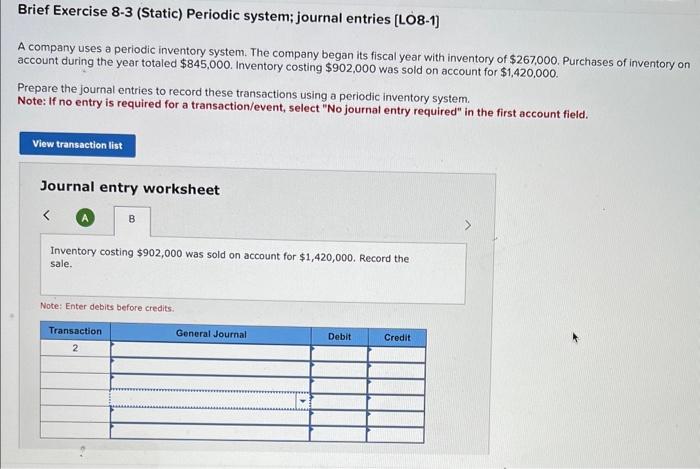 Solved Brief Exercise 8-3 (Static) Periodic system; journal | Chegg.com