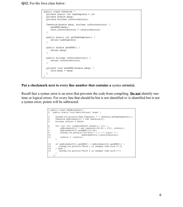 Solved Q12. For the Java class below: public class Textbook | Chegg.com
