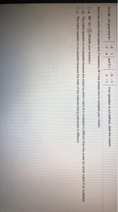 Solved Find 88 -2C given that and C= 5 - 1 0-1 If an | Chegg.com