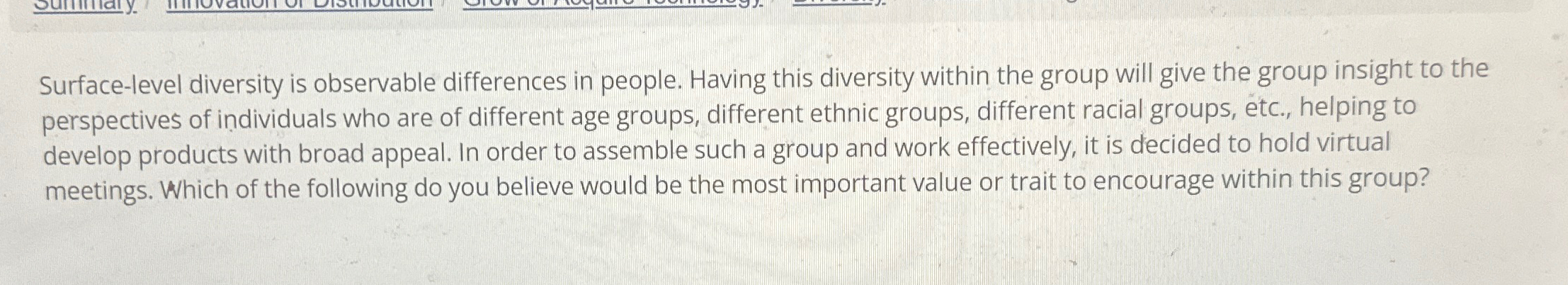Solved Surface-level diversity is observable differences in | Chegg.com