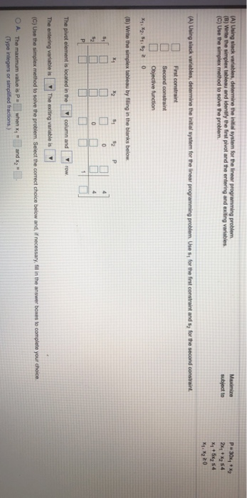 Solved (A) Using slack variables, determine the initial | Chegg.com