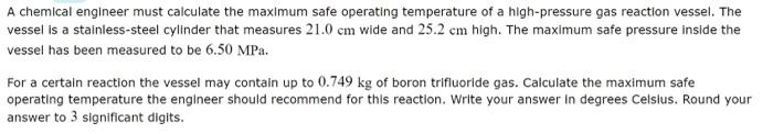Solved A chemical engineer must calculate the maximum safe | Chegg.com