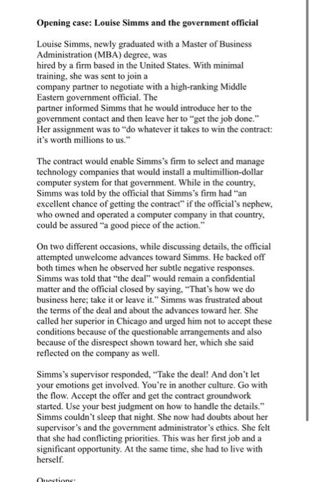 Solved Opening case: Louise Simms and the government | Chegg.com