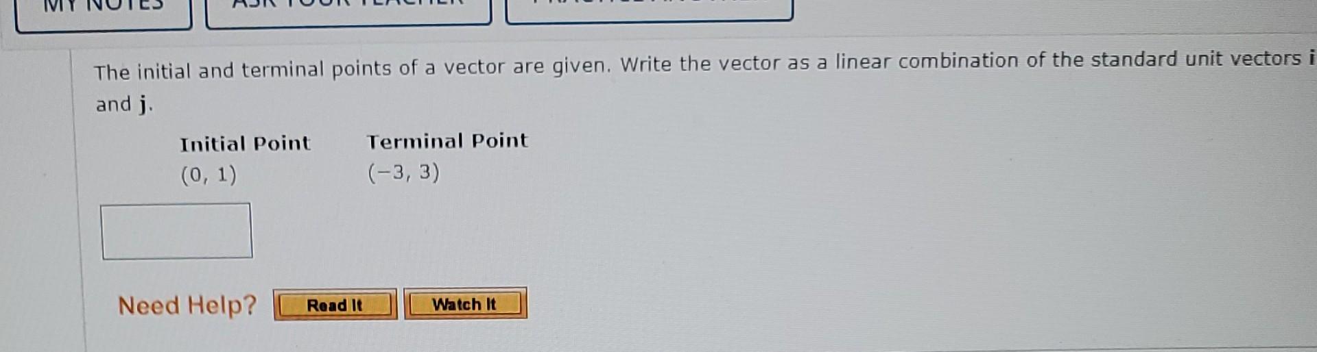 Solved The initial and terminal points of a vector are | Chegg.com