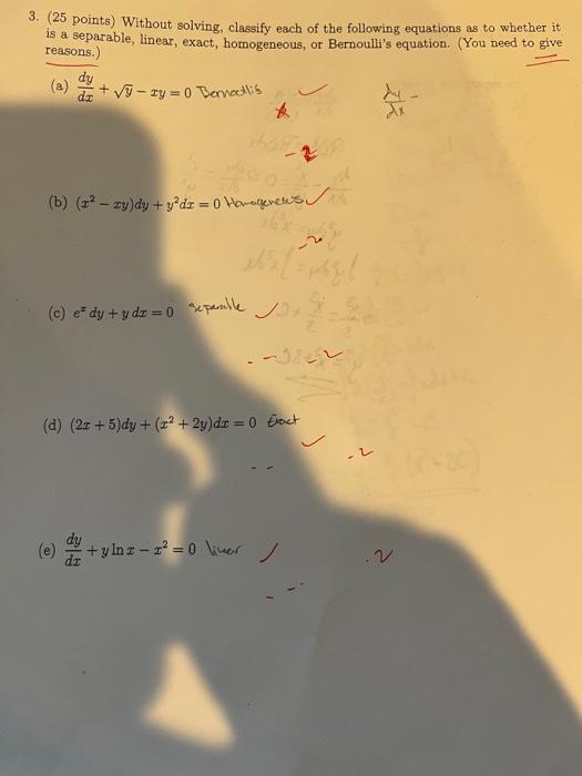 Solved 3. (25 points) Without solving, classify each of the | Chegg.com