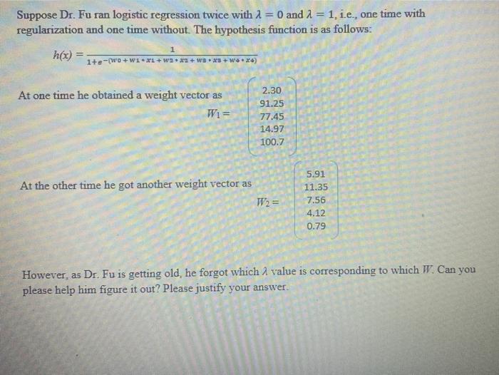 Solved Question 3: Regularization Suppose Dr. Fu ran | Chegg.com