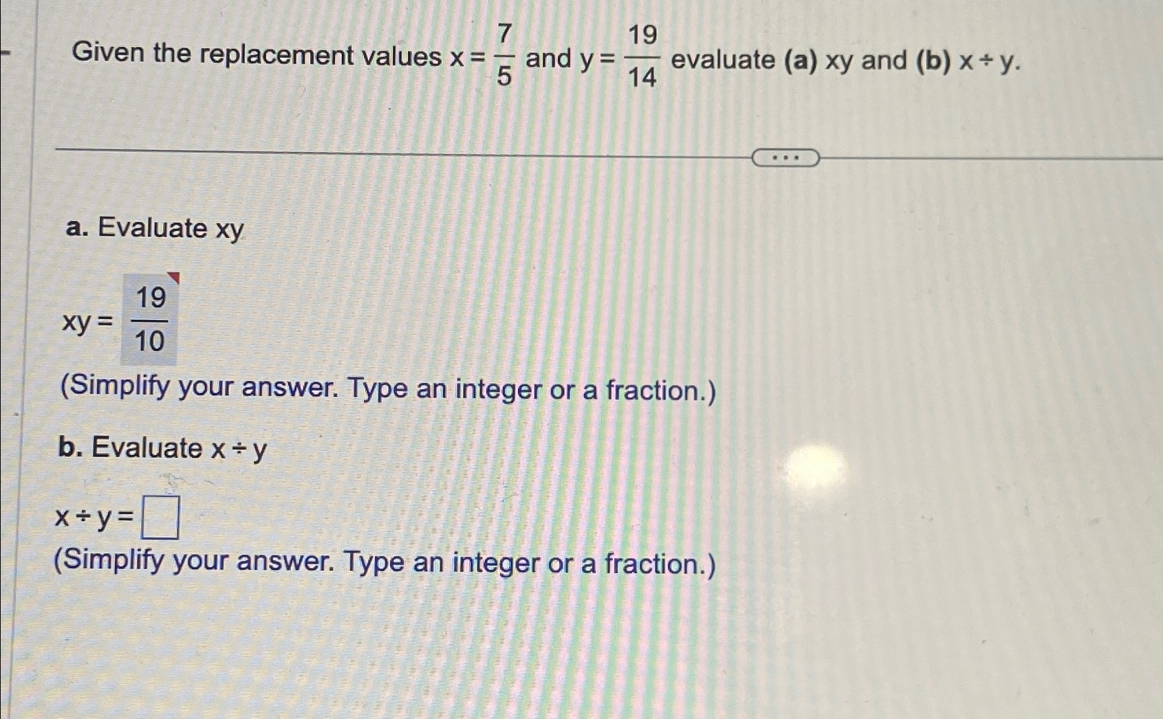 Solved Given the replacement values x=75 ﻿and y=1914 | Chegg.com