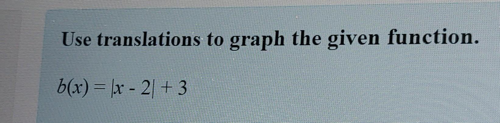 Solved Use translations to graph the given function. b(x) = | Chegg.com