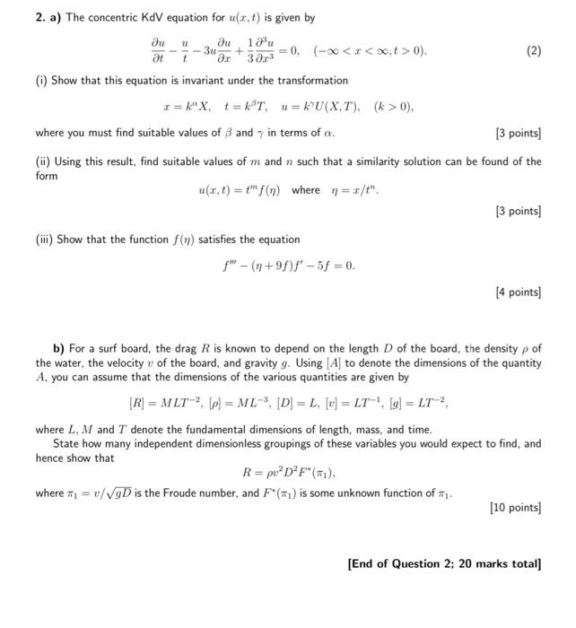 Solved 2. a) The concentric KdV equation for u(x,t) is given | Chegg.com