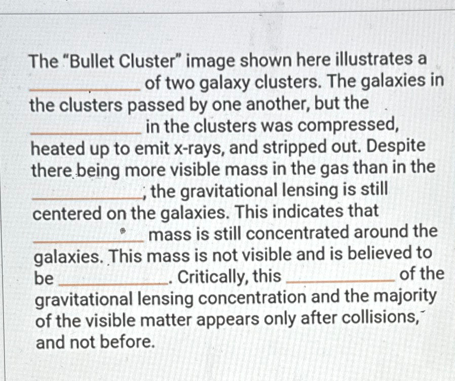 Solved The "Bullet Cluster" image shown here illustrates a | Chegg.com