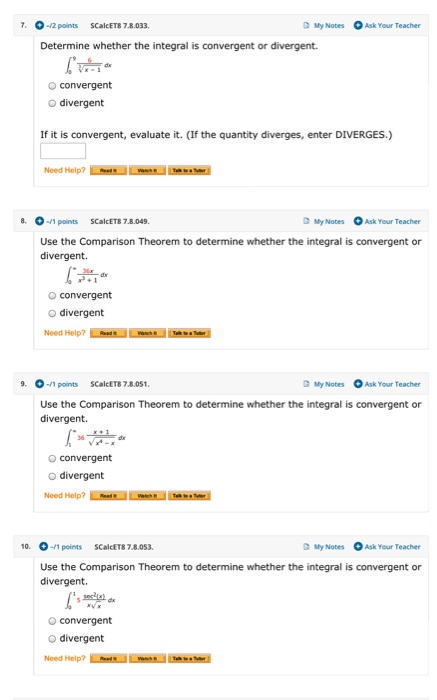 Solved Explain why each of the following integrals is | Chegg.com
