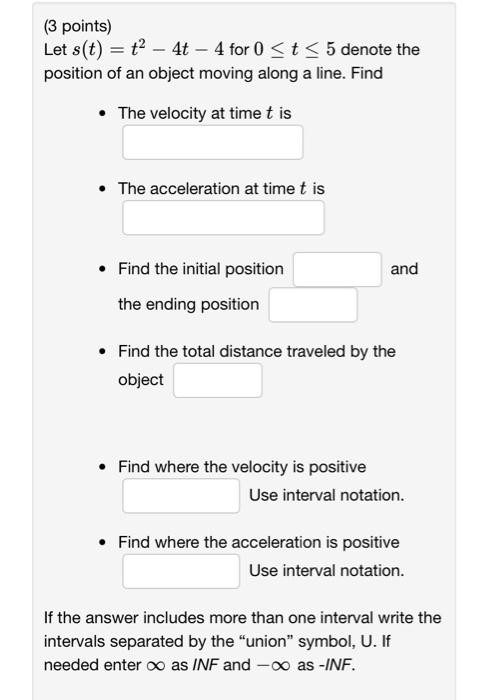 Solved (3 points) Let s(t)=t2−4t−4 for 0≤t≤5 denote the | Chegg.com