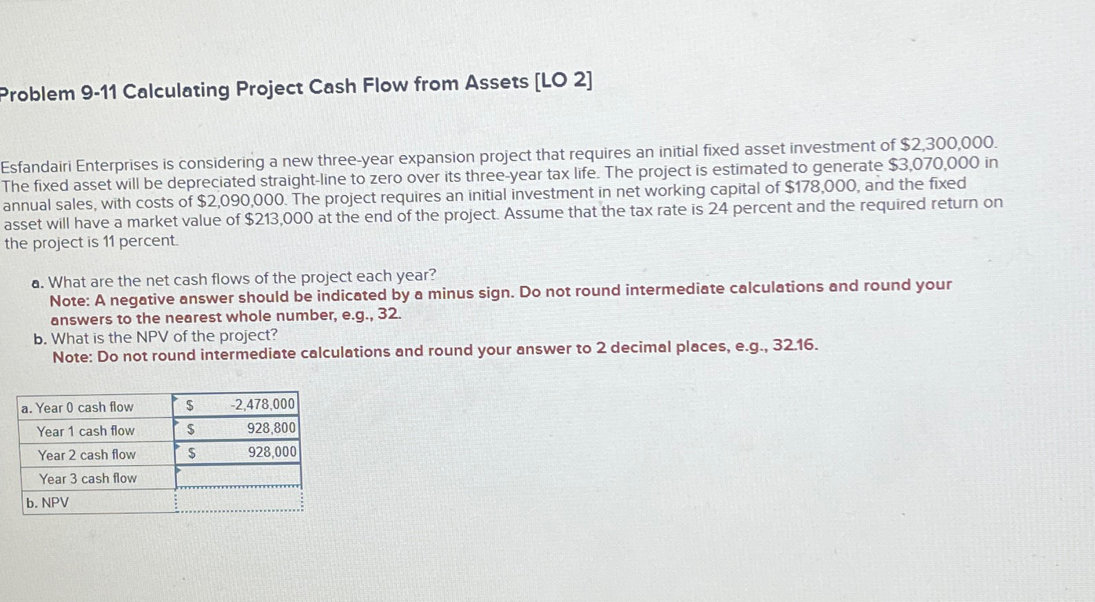 Solved Problem 9 11 ﻿calculating Project Cash Flow From