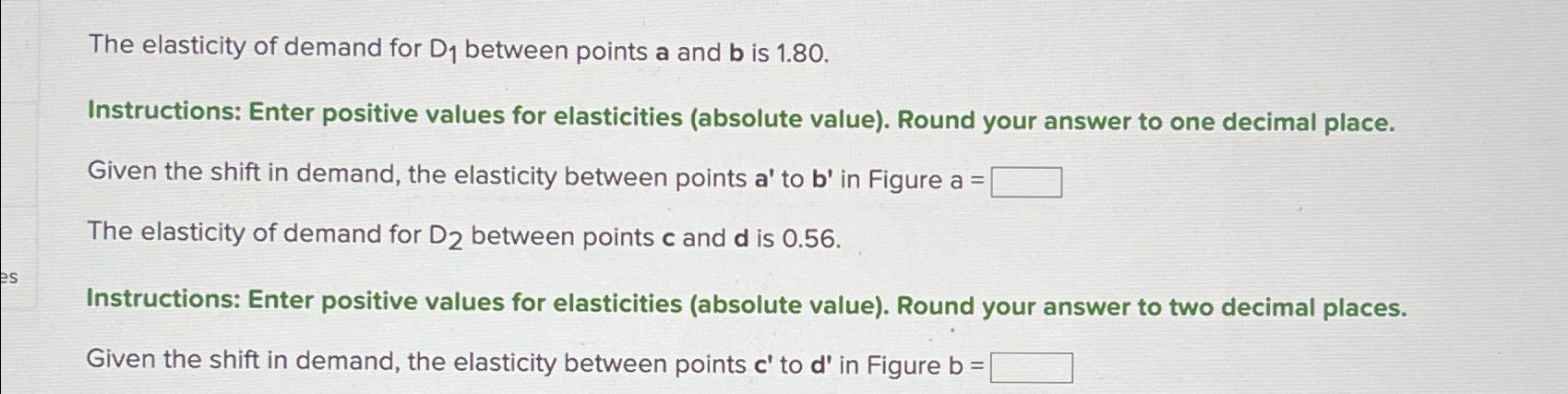 Solved The elasticity of demand for D1 ﻿between points a and | Chegg.com