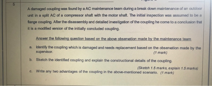 Solved A damaged coupling was found by a AC maintenance team | Chegg.com