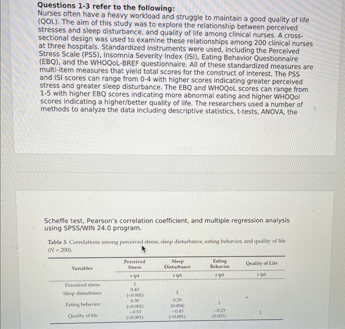 Solved Questions 1-3 refer to the following: Nurses often | Chegg.com