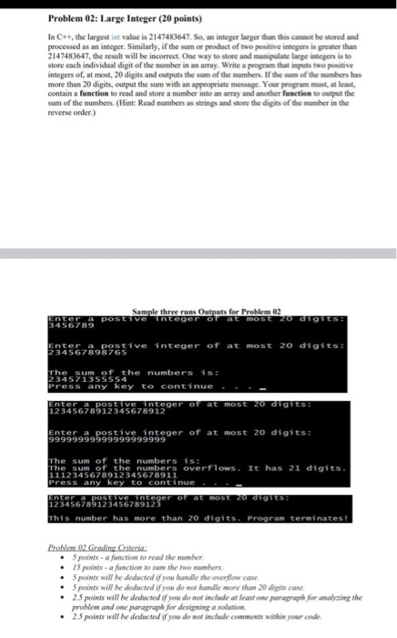 Solved Problem 02 Large Integer 20 Points In C The 8145