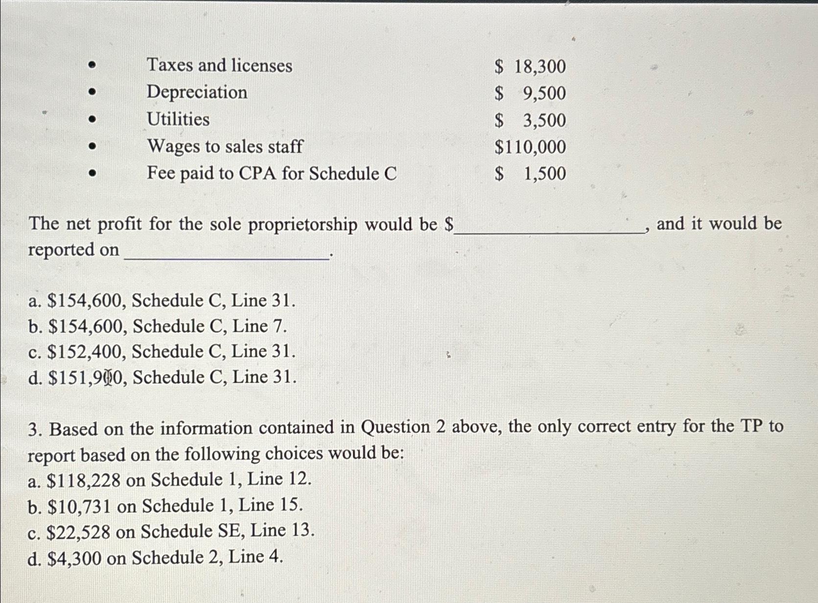 Solved Taxes and licenses\\nDepreciation\\nUtilities\\nWages | Chegg.com