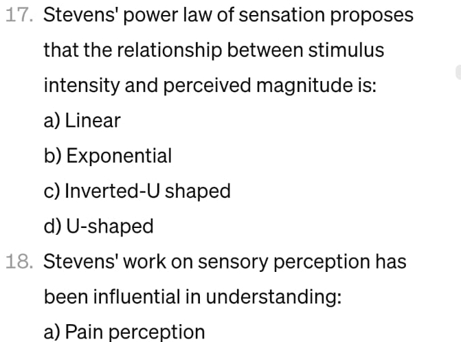 Solved Stevens' power law of sensation proposes that the | Chegg.com