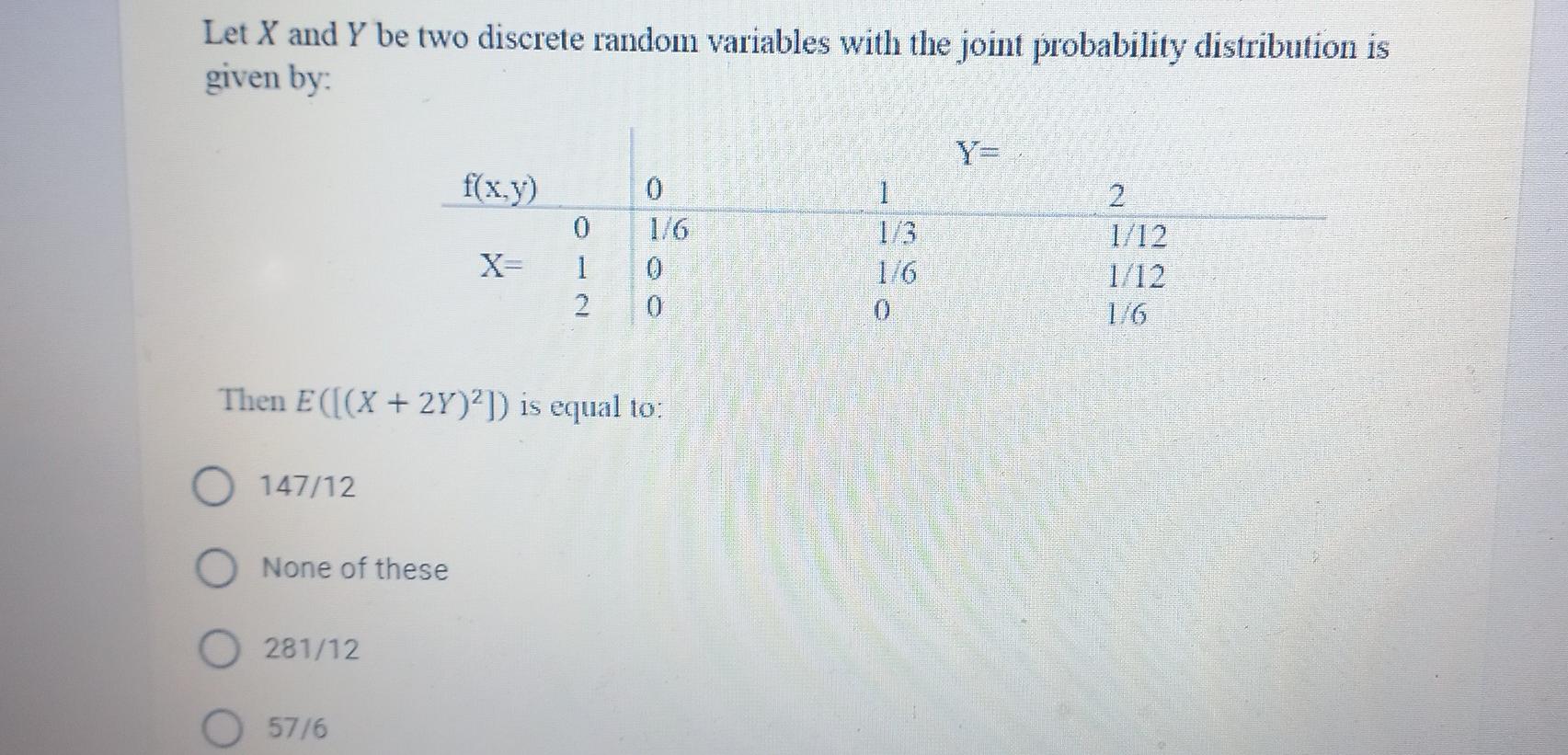 Solved Let X and Y be two discrete random variables with the | Chegg.com