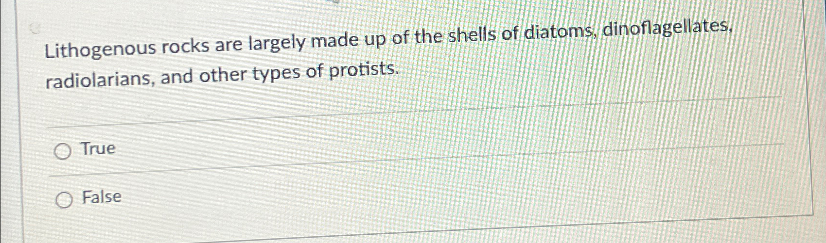 Solved Lithogenous rocks are largely made up of the shells | Chegg.com