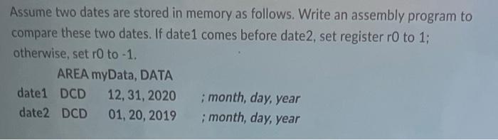 Solved Assume two dates are stored in memory as follows. | Chegg.com