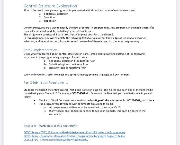 Solved Control Structure Exploration Flow of Control in any | Chegg.com