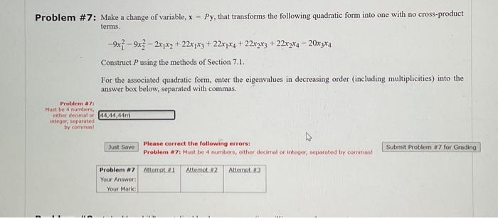 Solved roblem \#7: Make a change of variable, x=Py, that | Chegg.com