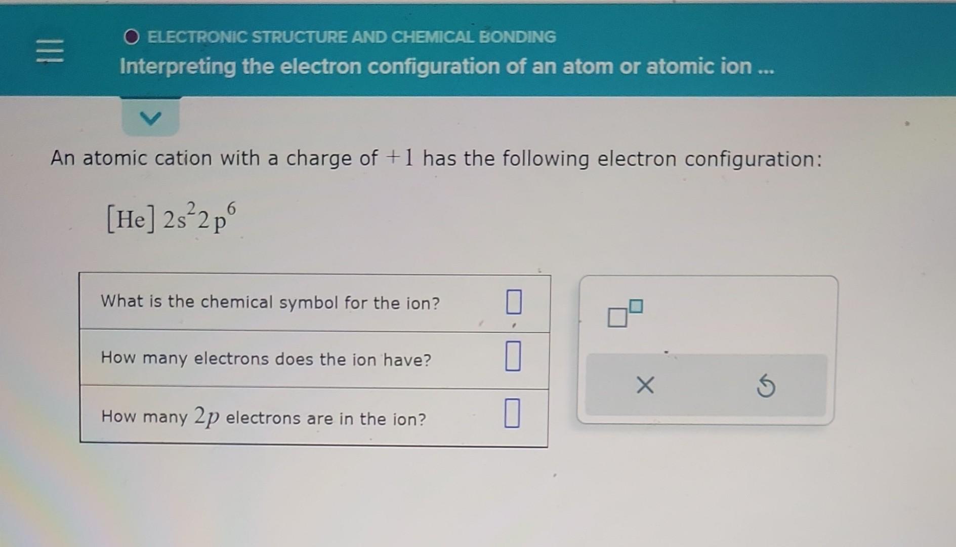 Solved An Atomic Cation With A Charge Of 1 Has The
