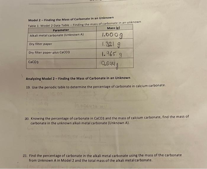 Solved Model 2 - Finding the Mass of Carbonate in an Unknown | Chegg.com