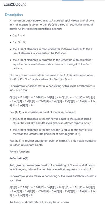 Solved Equi2DCount Description A non-empty zero-indexed | Chegg.com