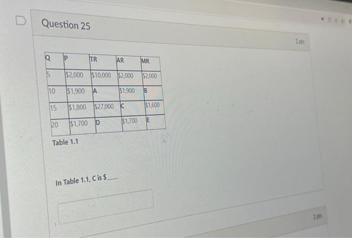 Solved Question 25 Table 1.1 In Table 1.1, C is $ | Chegg.com
