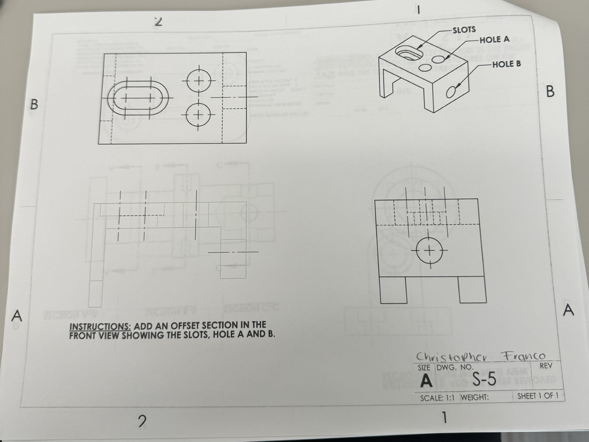 Solved Add an offset section in the front view showing the | Chegg.com