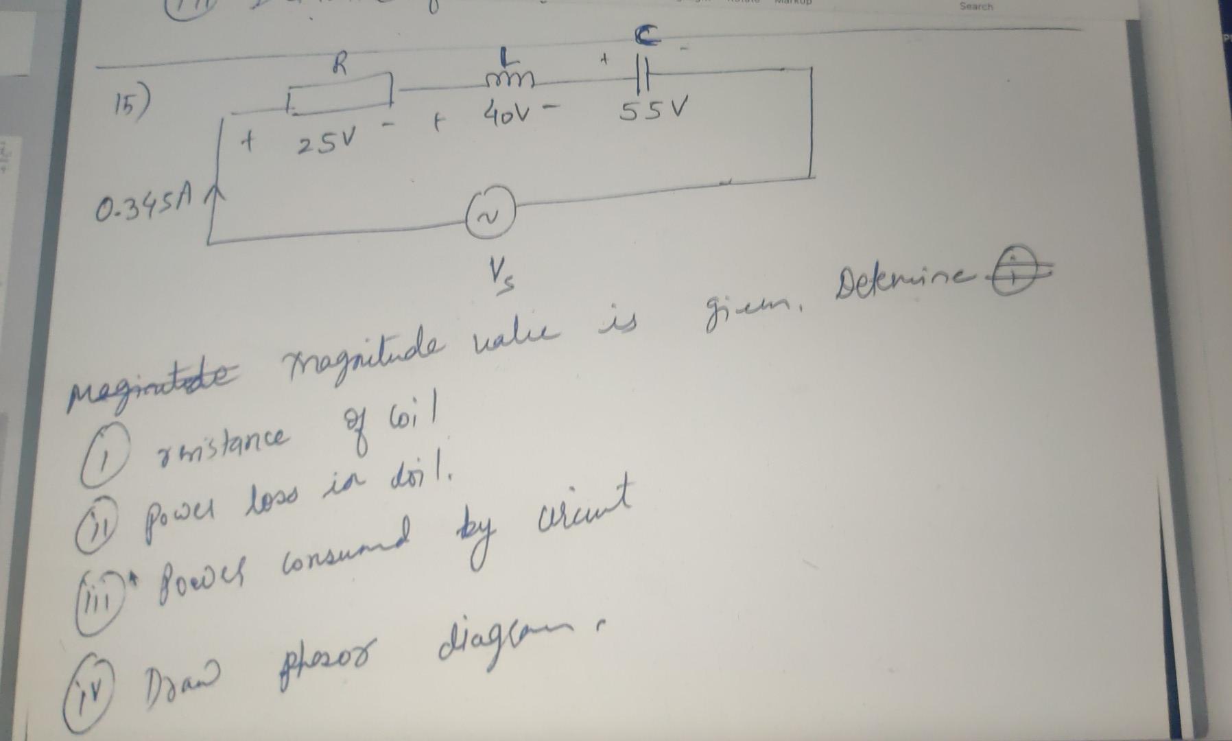 Solved Search P R L. 15) F 400- 55V + 25V 0.345AM SA A is | Chegg.com