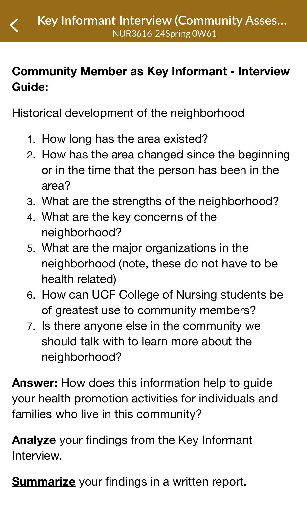 Solved Key Informant Interview (Community | Chegg.com