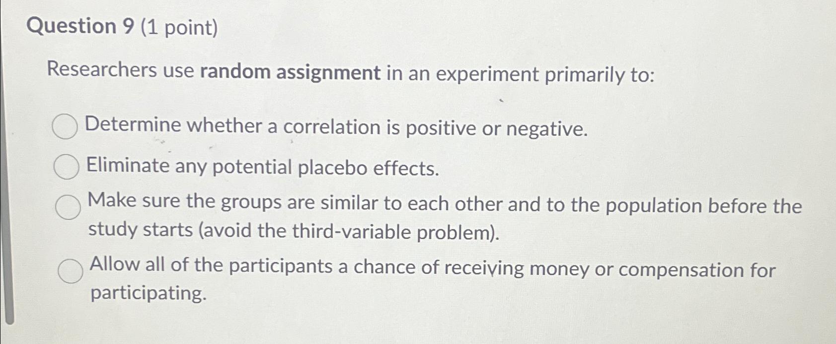 Solved Question 9 (1 ﻿point)Researchers use random | Chegg.com